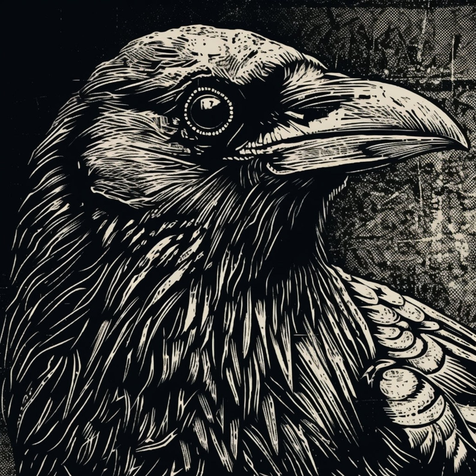 Corvus Corax, the Raven, Woodcut, Set of 5 Instant Download, Midjourney ...