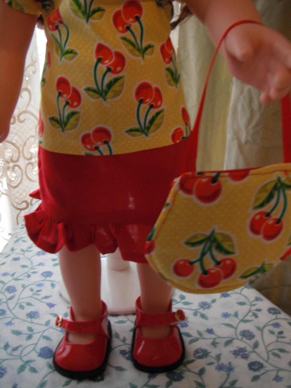 18 Inch Doll Handbag, Doll Purse, Doll, Cherries Print Bag , Green Doll ...