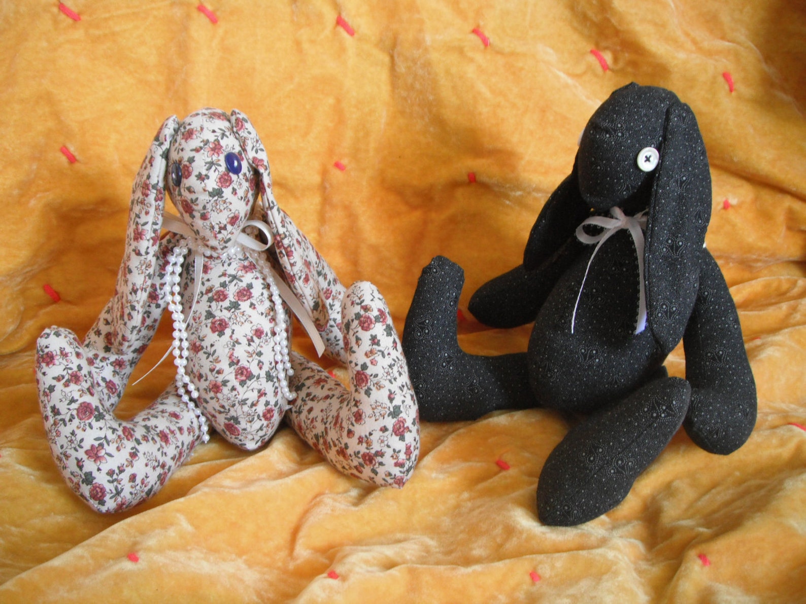 Rose Sweet Button-eyed Bunny or Blackie Bunny / Soft Sculpture / Fabric ...