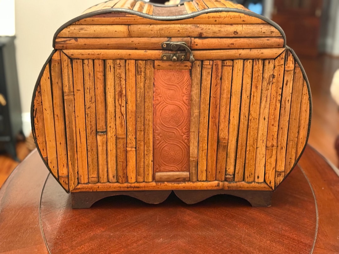 Vintage Split Bamboo Chest, Copper Accents, 17x13 Inches, Metal Latch ...