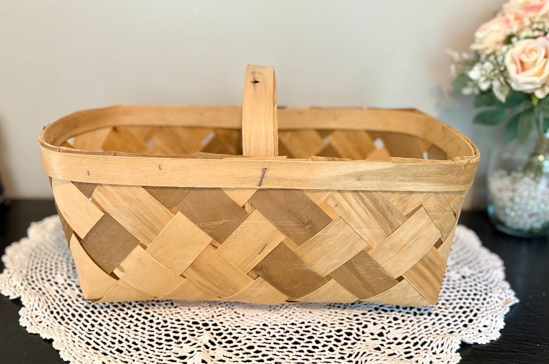 Vintage Chipwood Basket With Handle, 18 Inch, Extra Large - Etsy