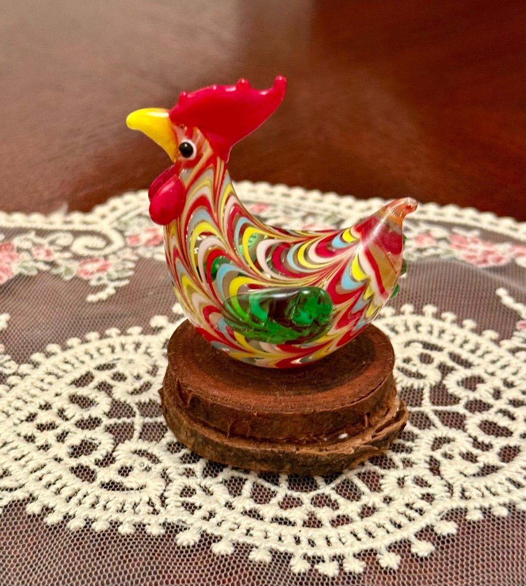 Cutest Miniature Rooster Ever! Hand Blown Art Glass, 2.4x1.6 Inch ...
