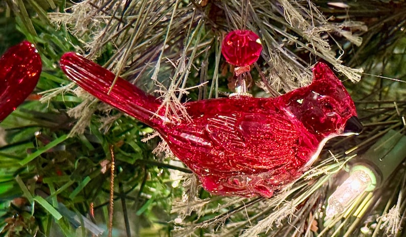 Vintage Ruby Red Glass Cardinals,handblown, Etched Christmas Ornament ...