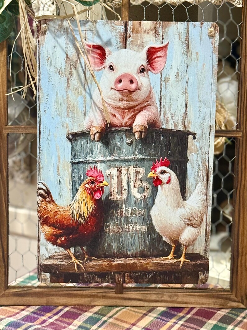 Corona artesanal de cerdo y gallina de Farmhouse Friends: Adorno de ...