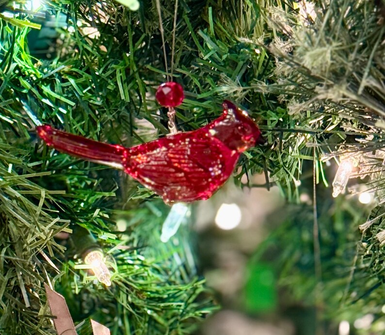 Vintage Ruby Red Glass Cardinals,handblown, Etched Christmas Ornament ...