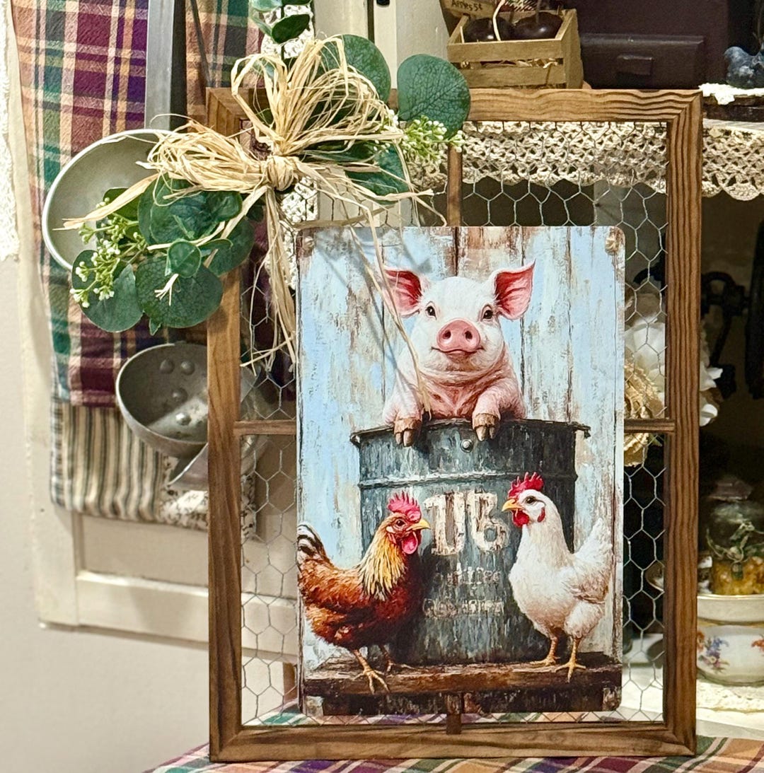 Corona artesanal de cerdo y gallina de Farmhouse Friends: Adorno de ...