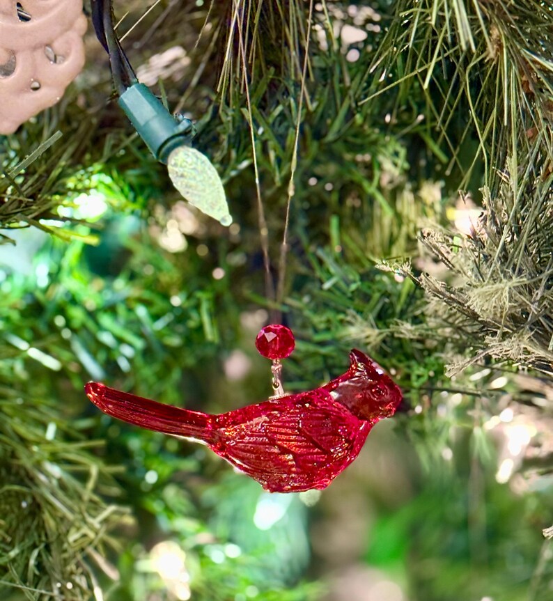Vintage Ruby Red Glass Cardinals,handblown, Etched Christmas Ornament ...