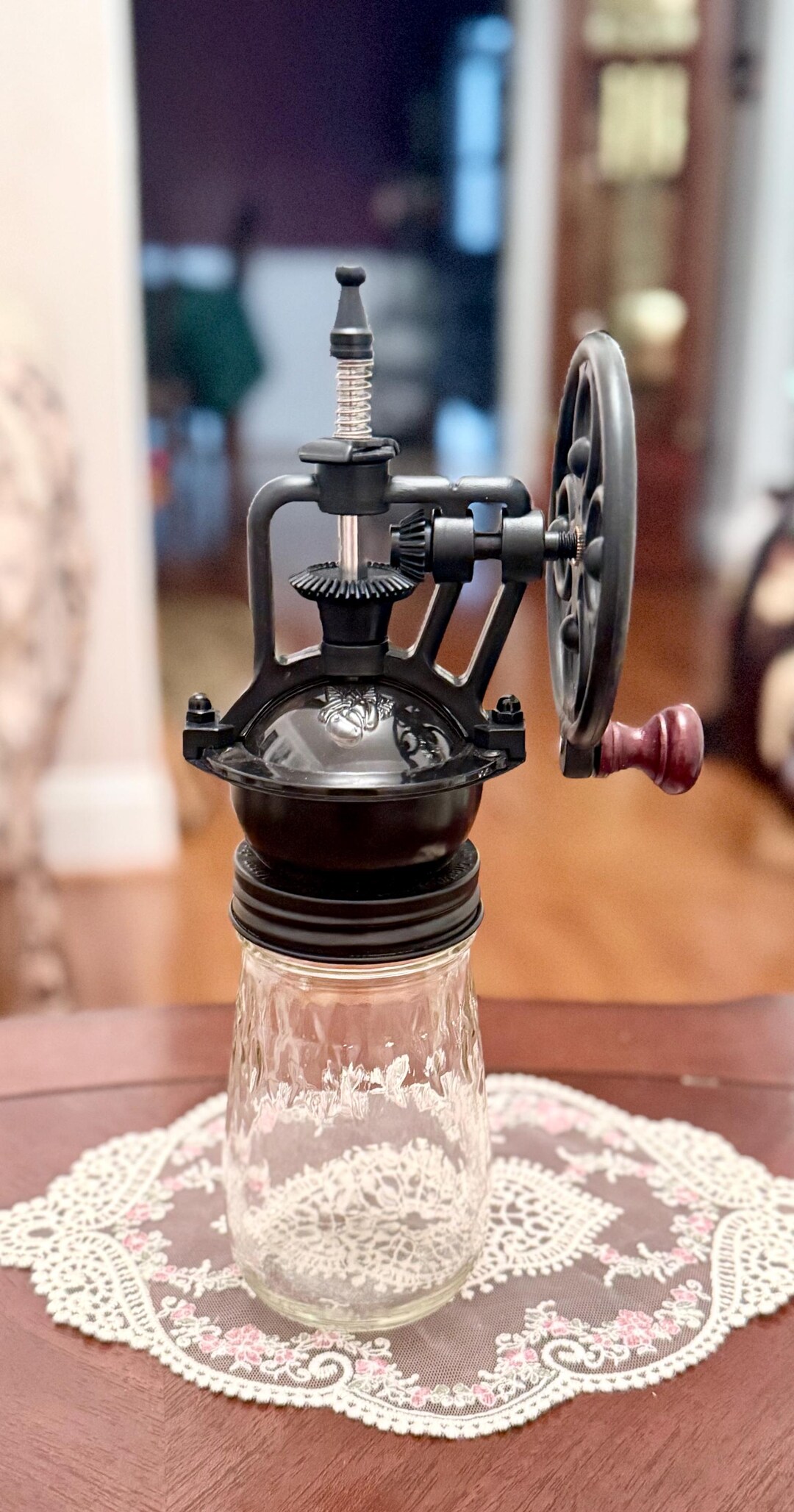 Vintage Coffee Grinder, Cast Iron Ferris Wheel, Removable, Tapered Ball ...
