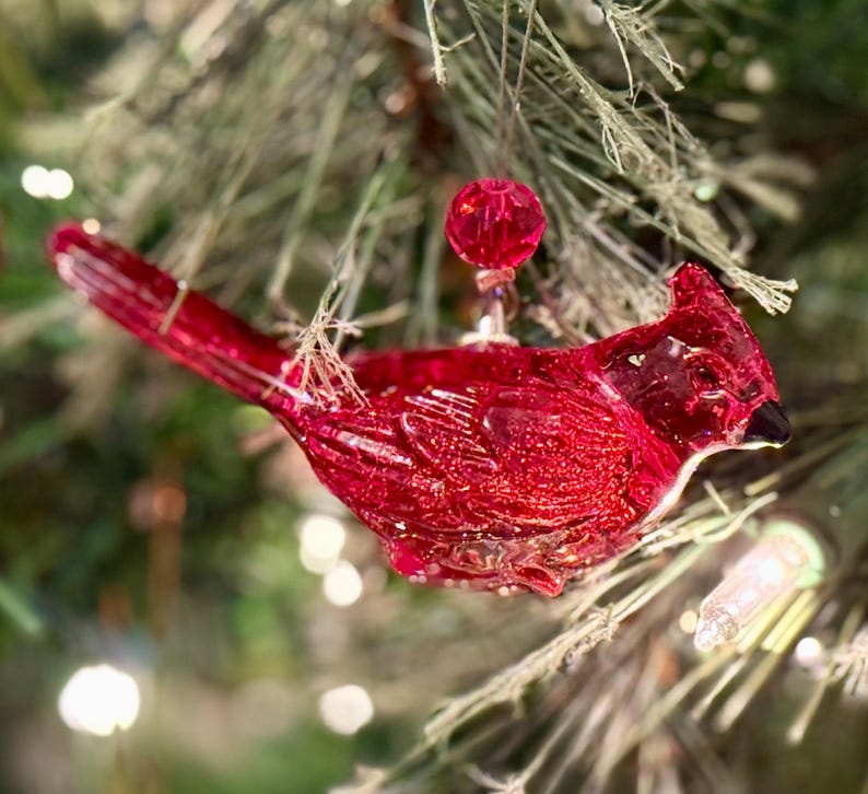 Vintage Ruby Red Glass Cardinals,handblown, Etched Christmas Ornament ...