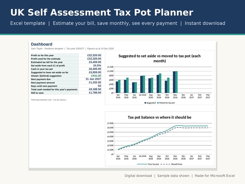 UK Self Assessment Tax Pot Planner | Excel Tax Savings Tracker ...