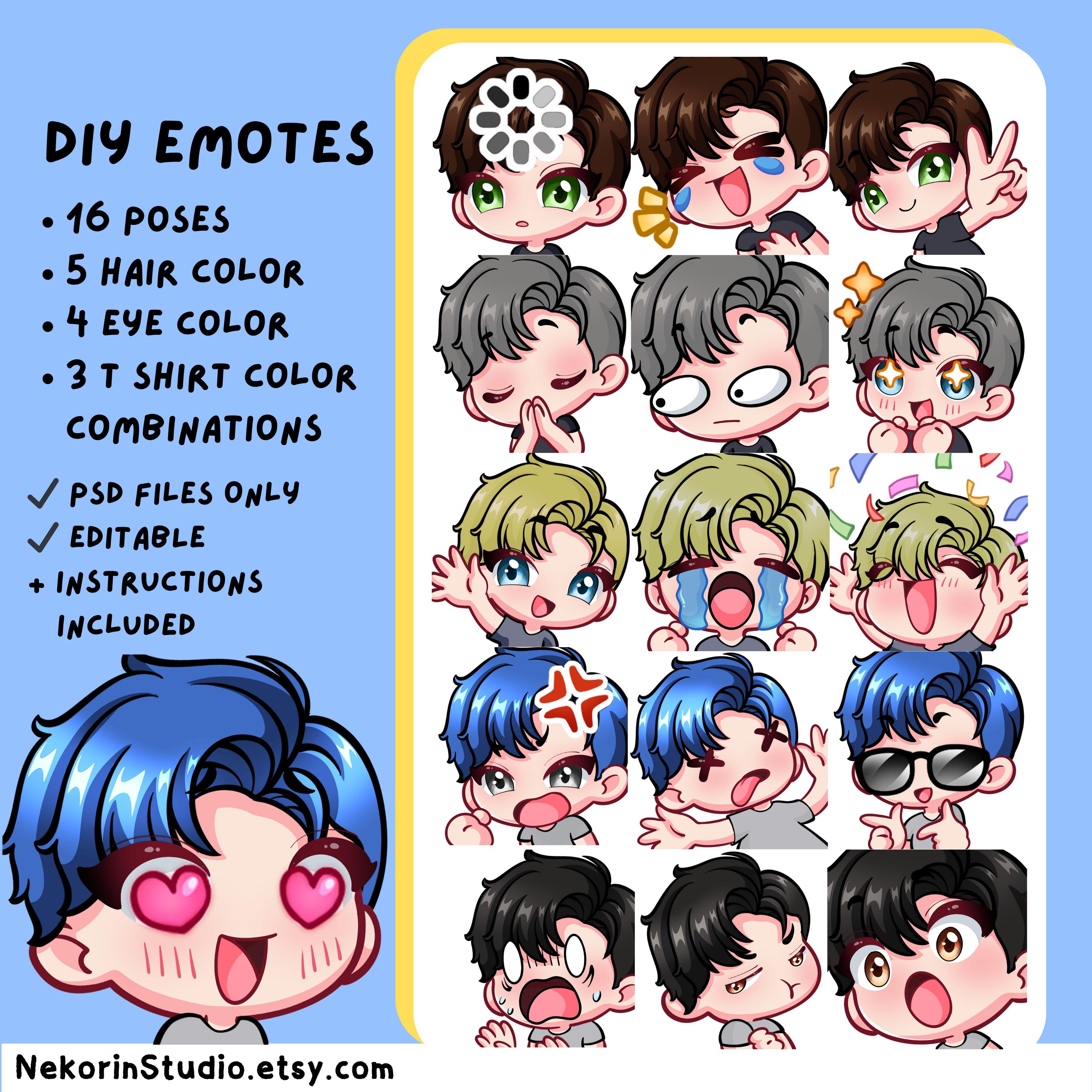 Almost FREE DIY 16 Casual Boy Emotes Pack: Male Twitch/vtuber Emotes ...