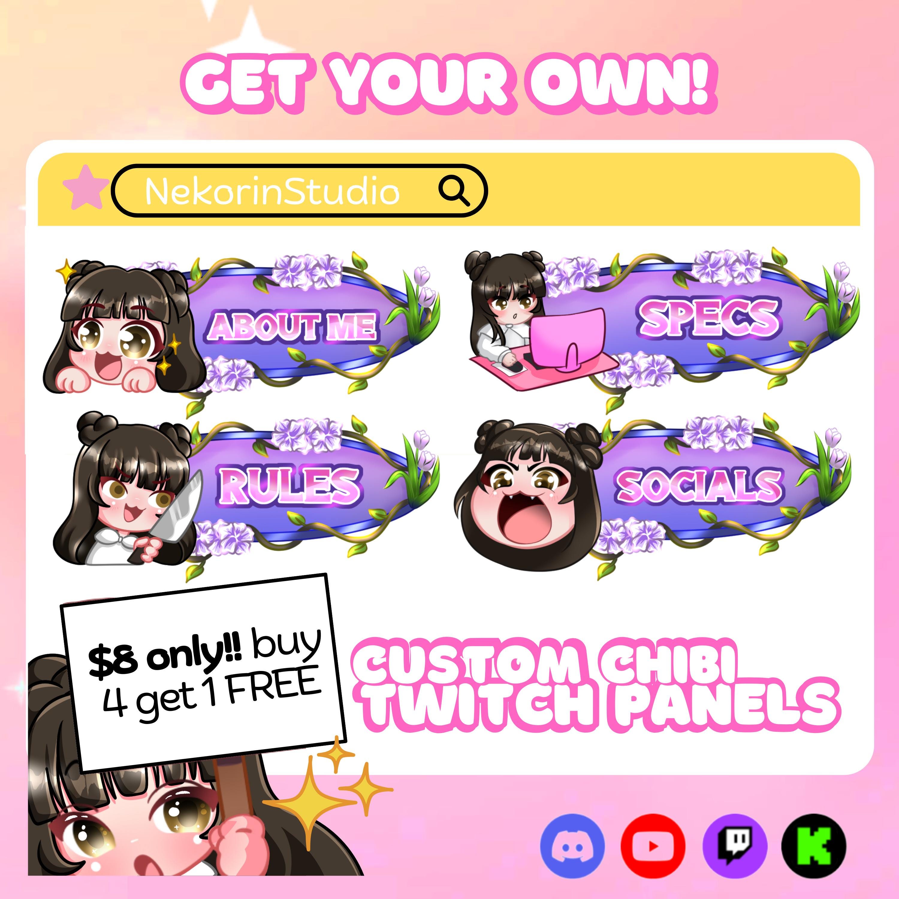 Custom CHIBI Twitch Panels | Cute Chibi Anime Vtuber Stream Panel ...