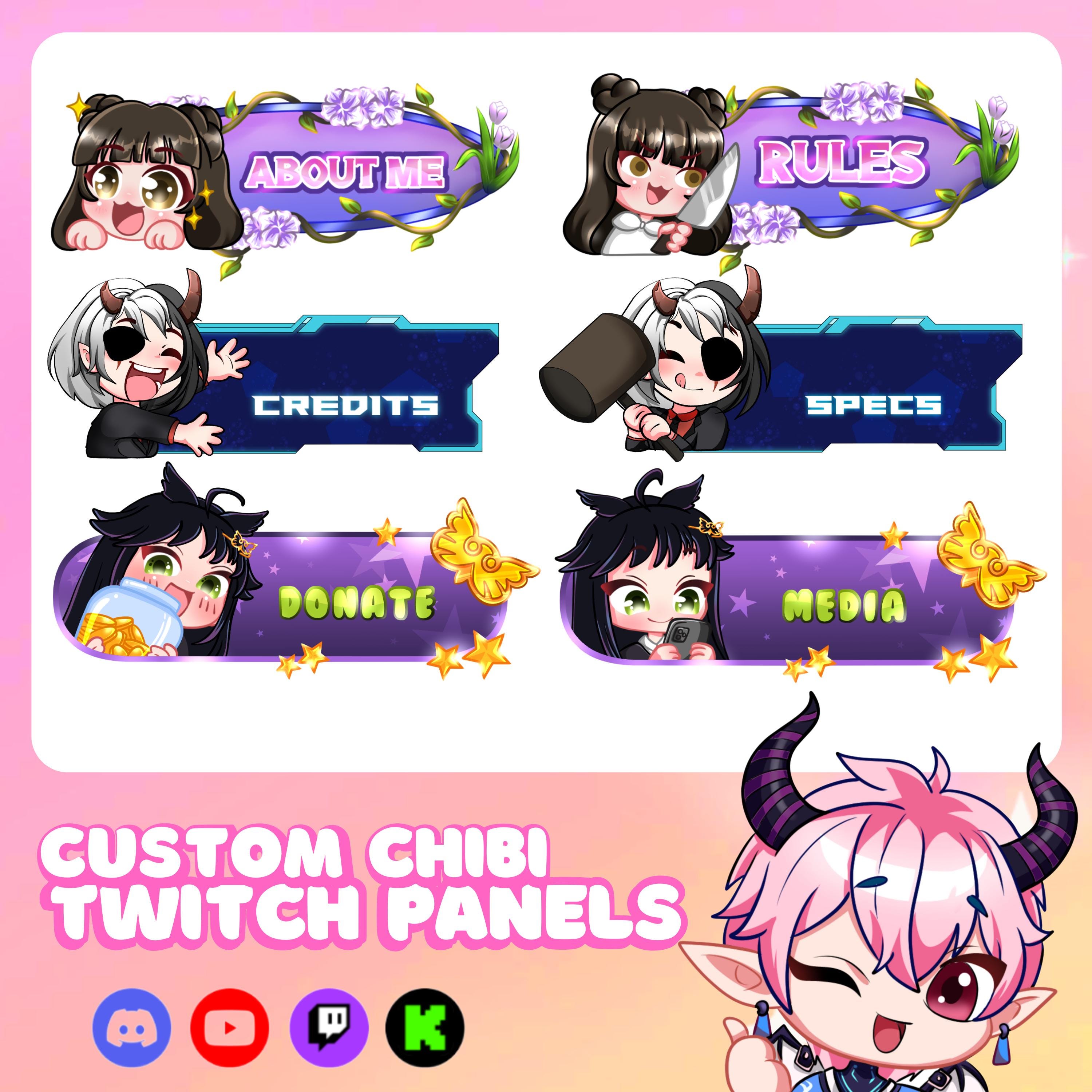 Custom CHIBI Twitch Panels | Cute Chibi Anime Vtuber Stream Panel ...