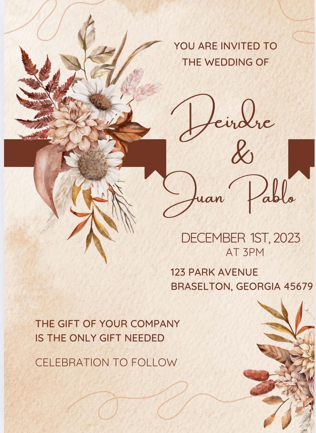Cream and Brown Floral Invitation Template + Wedding + DIY + Burgundy ...
