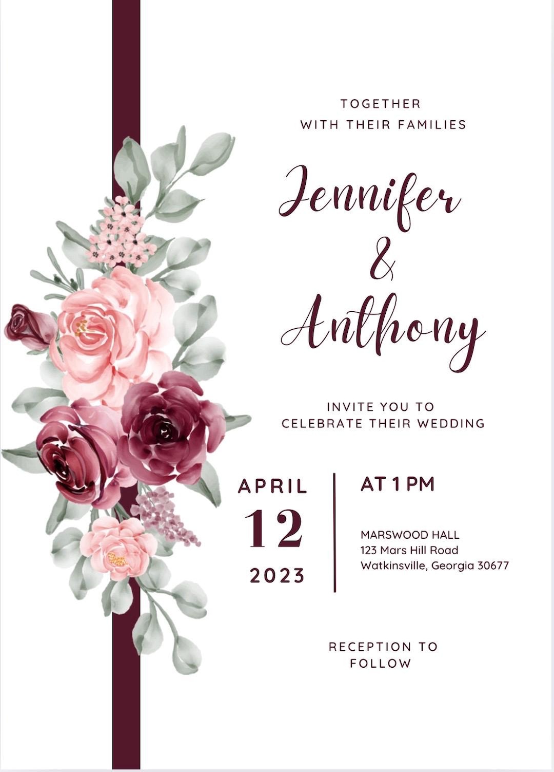 Wedding Invitation Template - Magenta and Flowers Beautiful Online ...