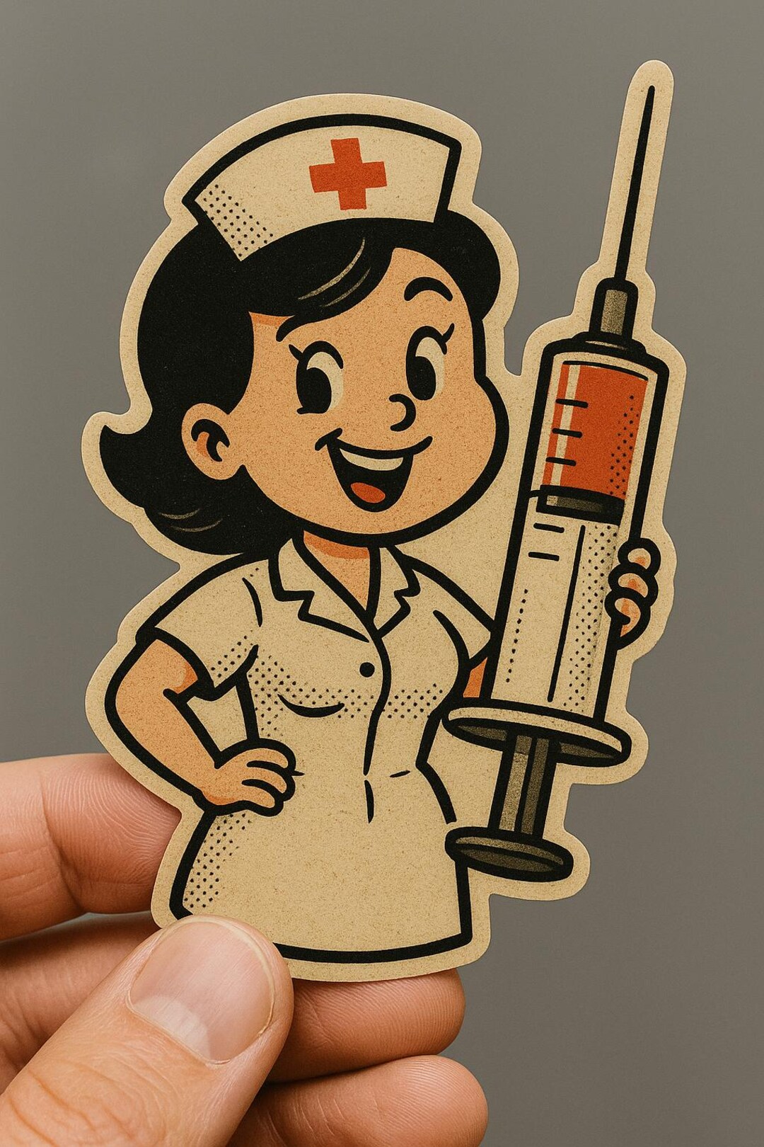 Retro Nurse Sticker With Syringe – Funny Vintage Nurse Cartoon Die-cut ...