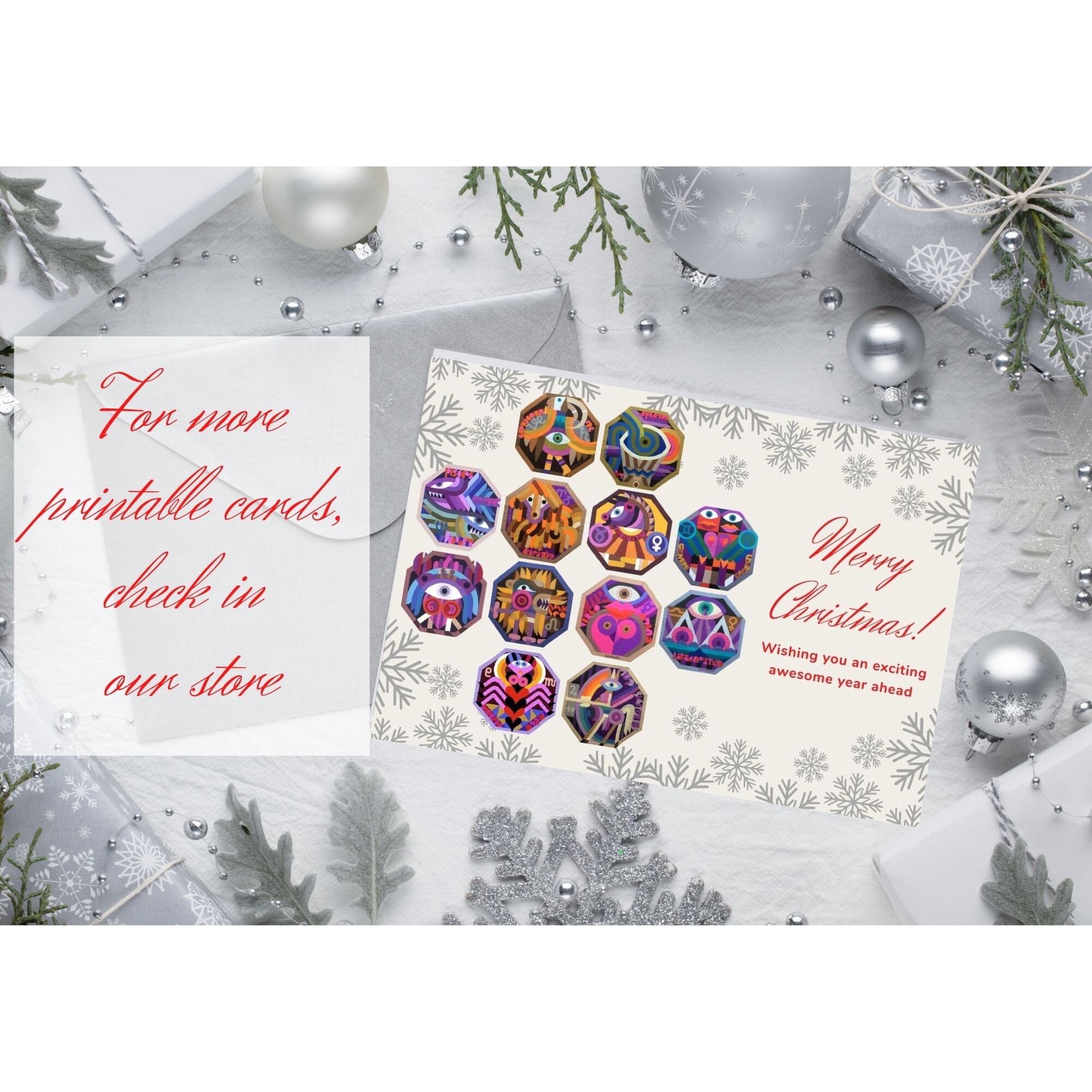 Printable Merry Christmas Unique Card, Colorful Unique Cards, Instant ...