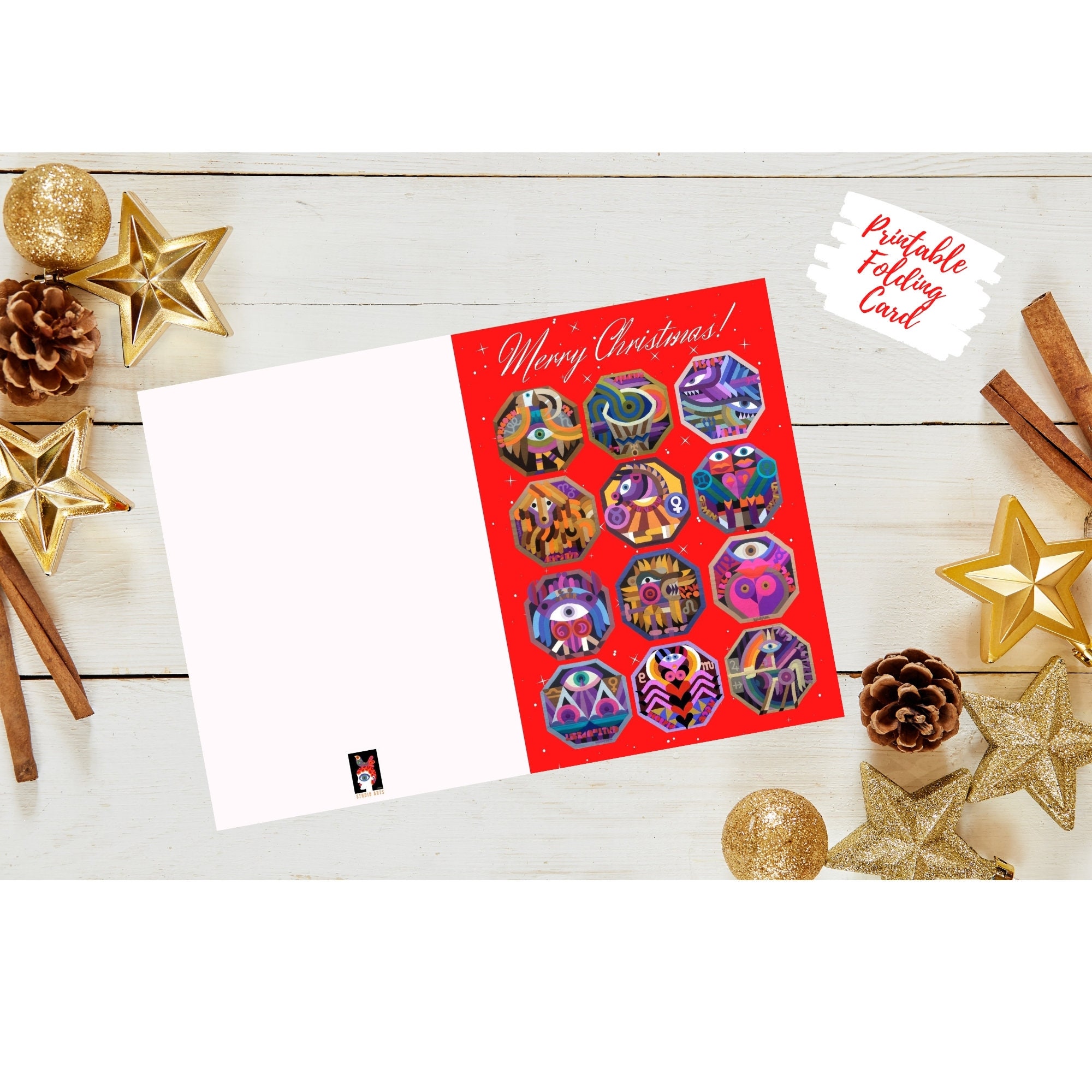 Printable Merry Christmas Unique Card, Colorful Unique Cards, Instant ...