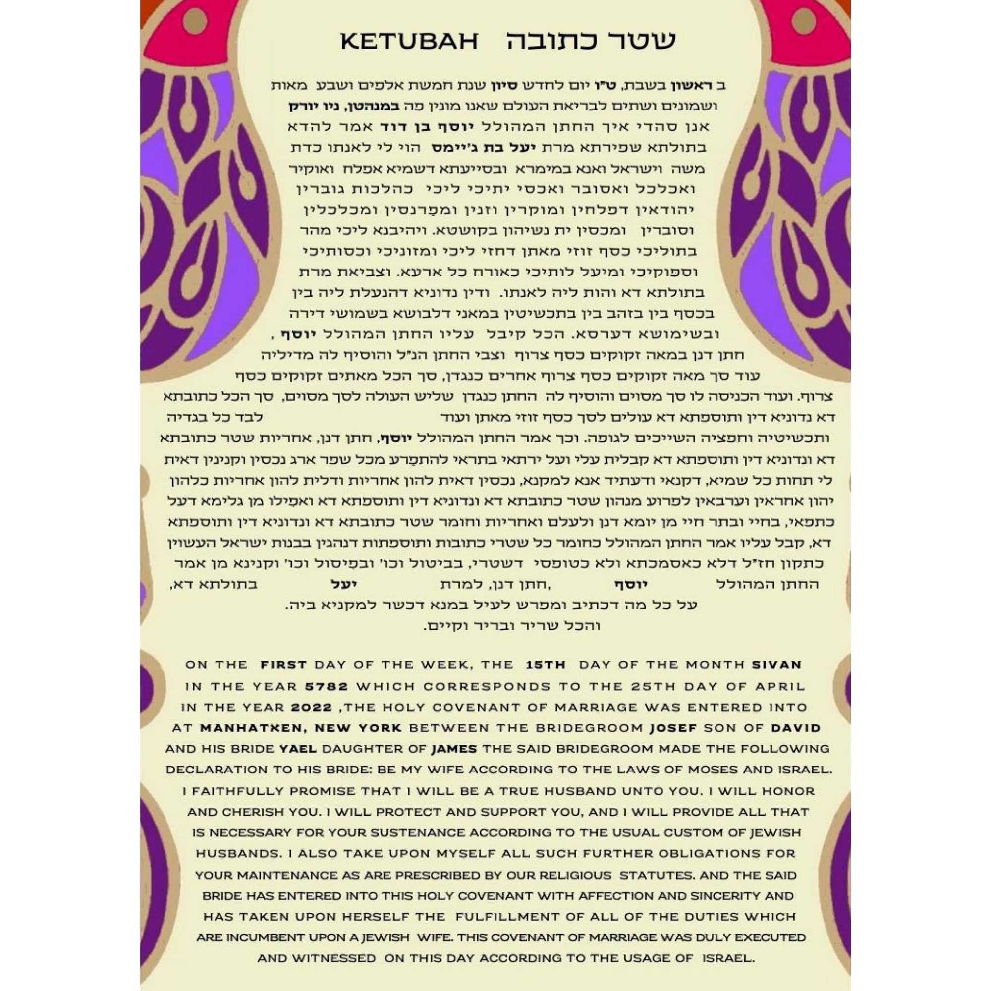 Colorful Printable Modern Ketubah, Personalization Fill in Text ...