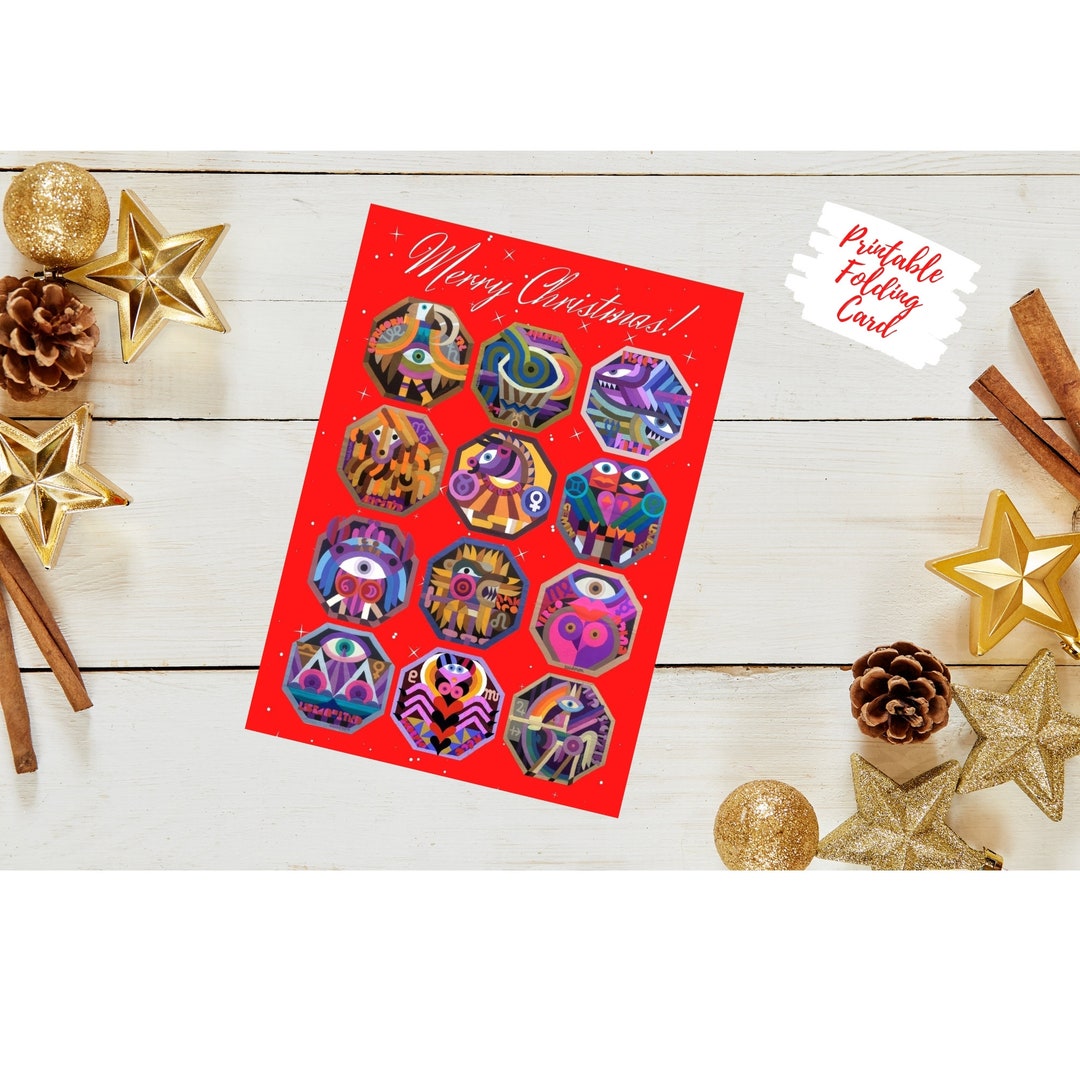 Printable Merry Christmas Unique Card, Colorful Unique Cards, Instant ...
