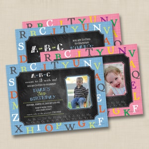 Alphabet ABC Chalkboard Custom Birthday Party Invitation or Baby Shower ...