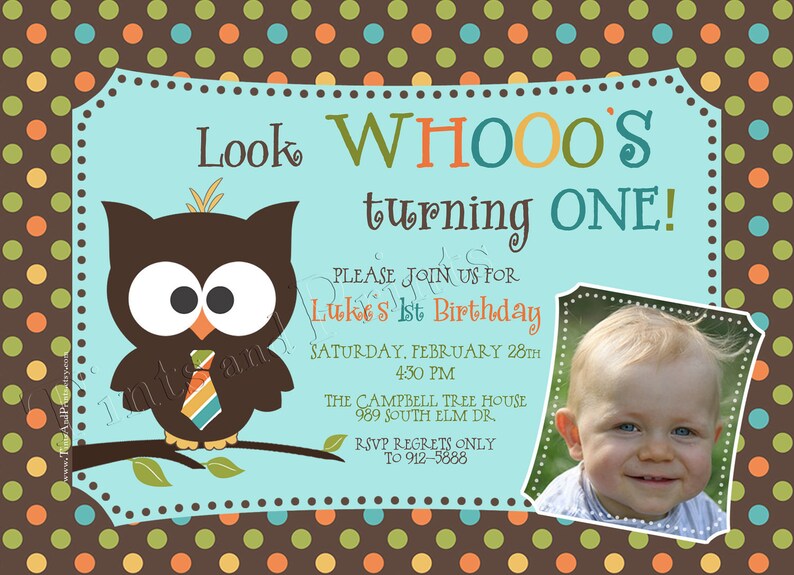 Whooo's Turning One Custom Birthday Party or Baby Shower Invitation ...