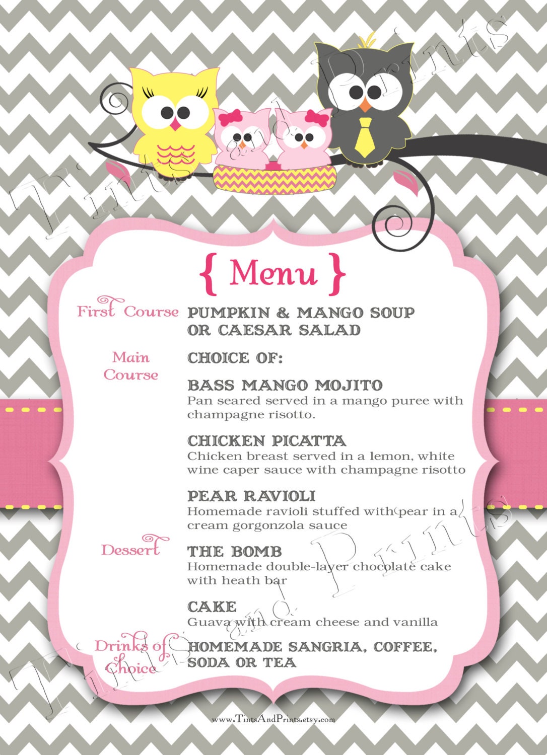 Coordinating Printable Menu 5x7 Digital Image for Any Tints and Prints ...