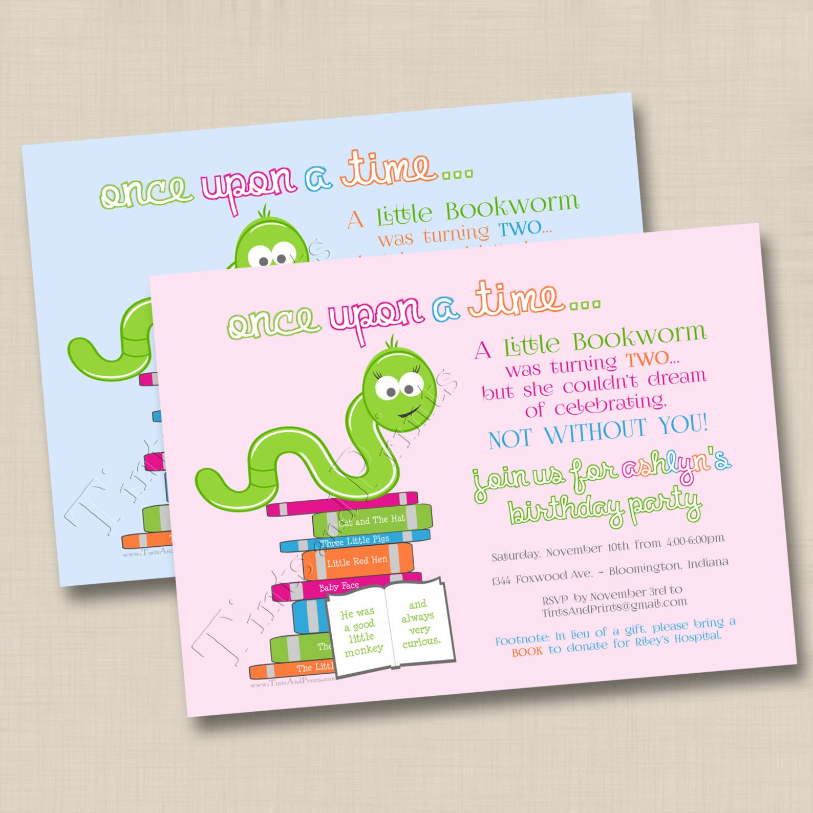 A Little Bookworm Custom Birthday Party Invitation Design Any Age - Etsy