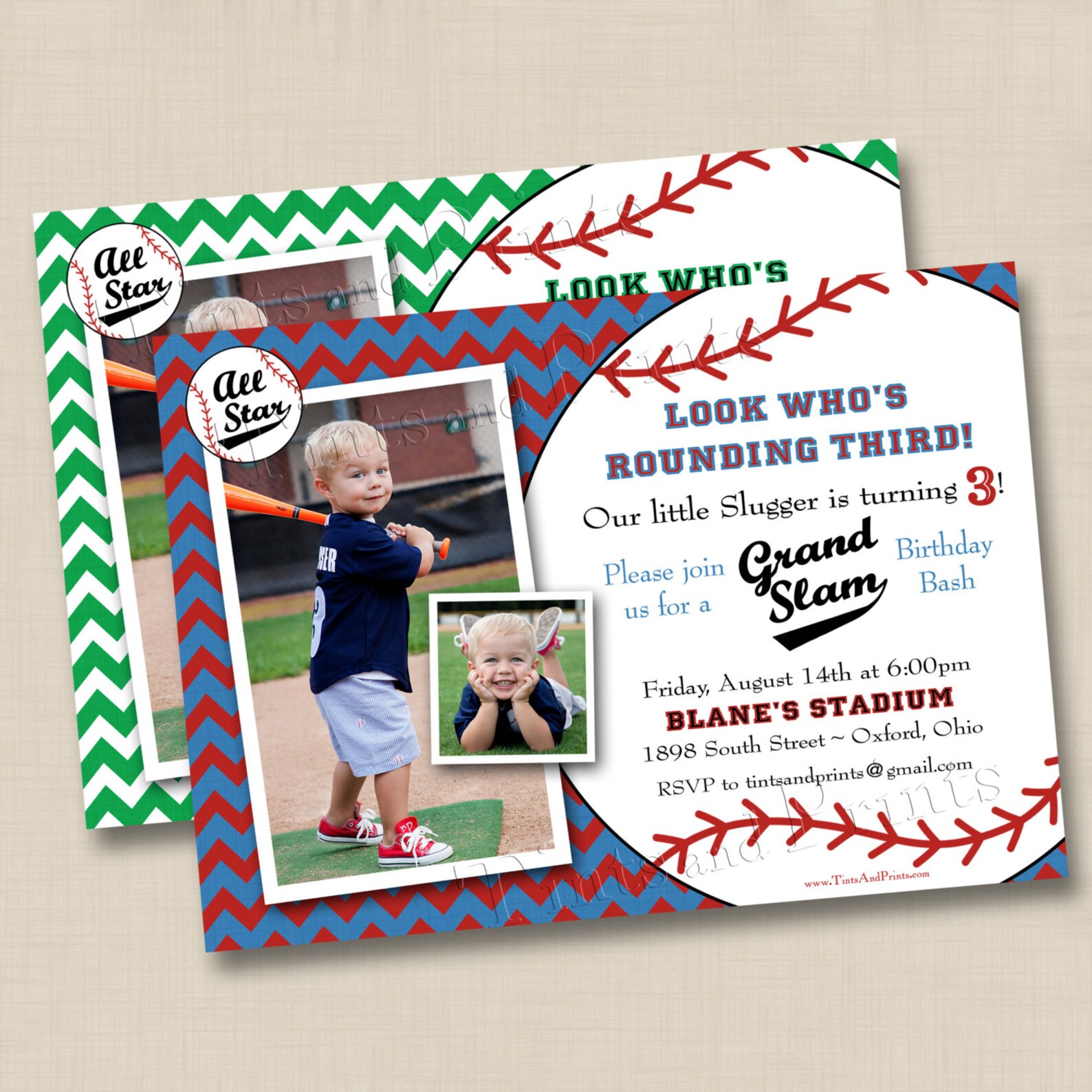 Grand Slam Baseball Custom Birthday Party Photo Invitation Design Any ...