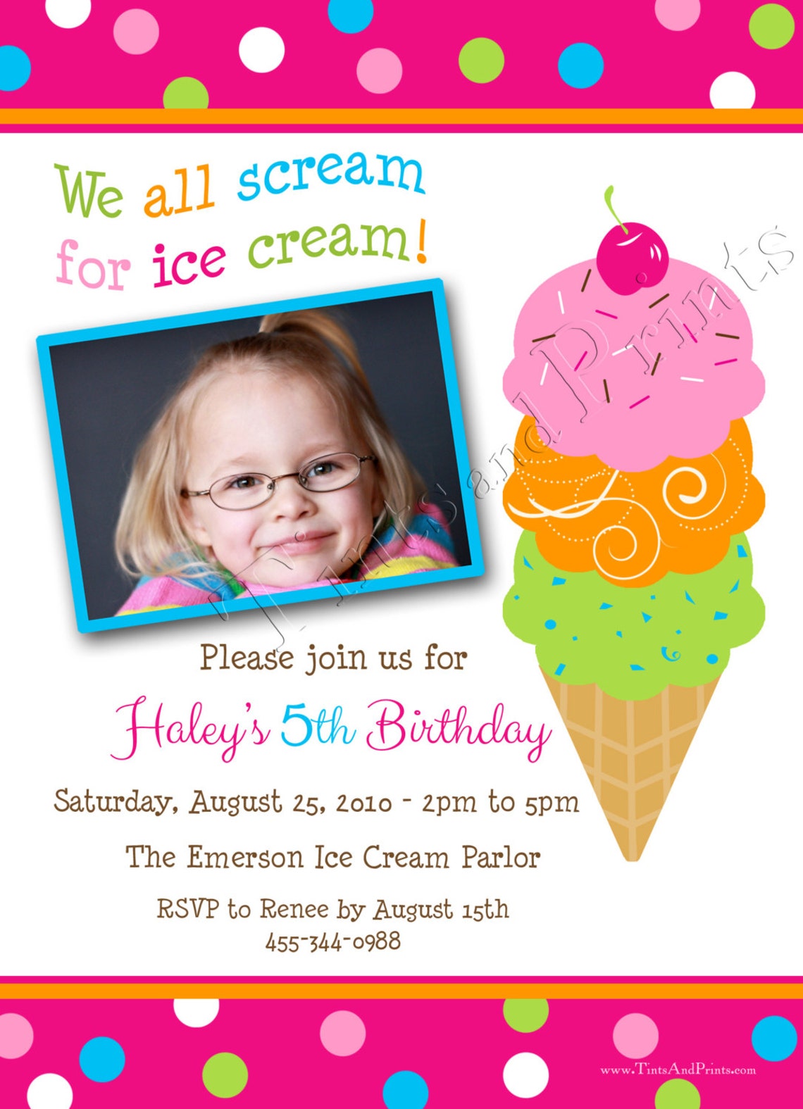 We All Scream for Ice Cream Girl Custom Birthday Party Invitation ...