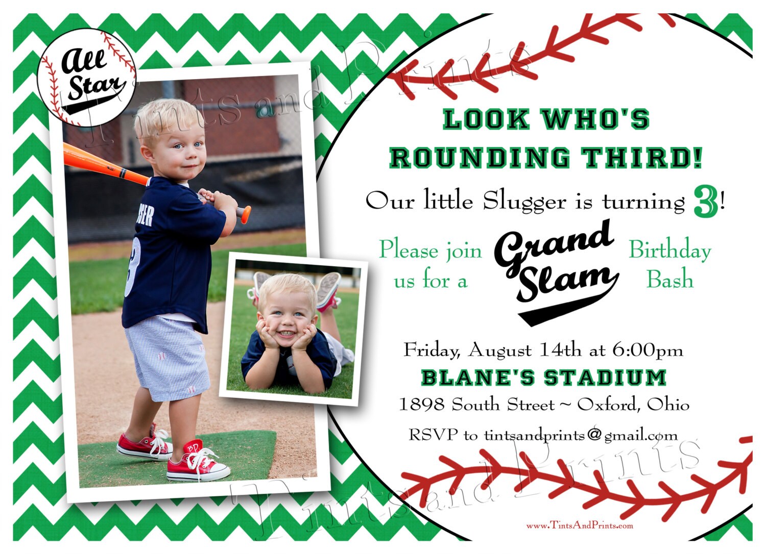 Grand Slam Baseball Custom Birthday Party Photo Invitation Design Any ...