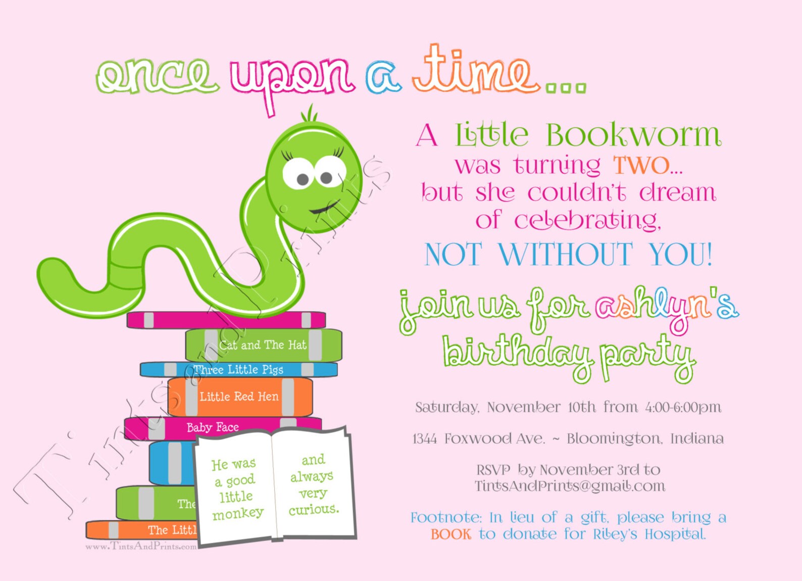 A Little Bookworm Custom Birthday Party Invitation Design- Any Age - Etsy