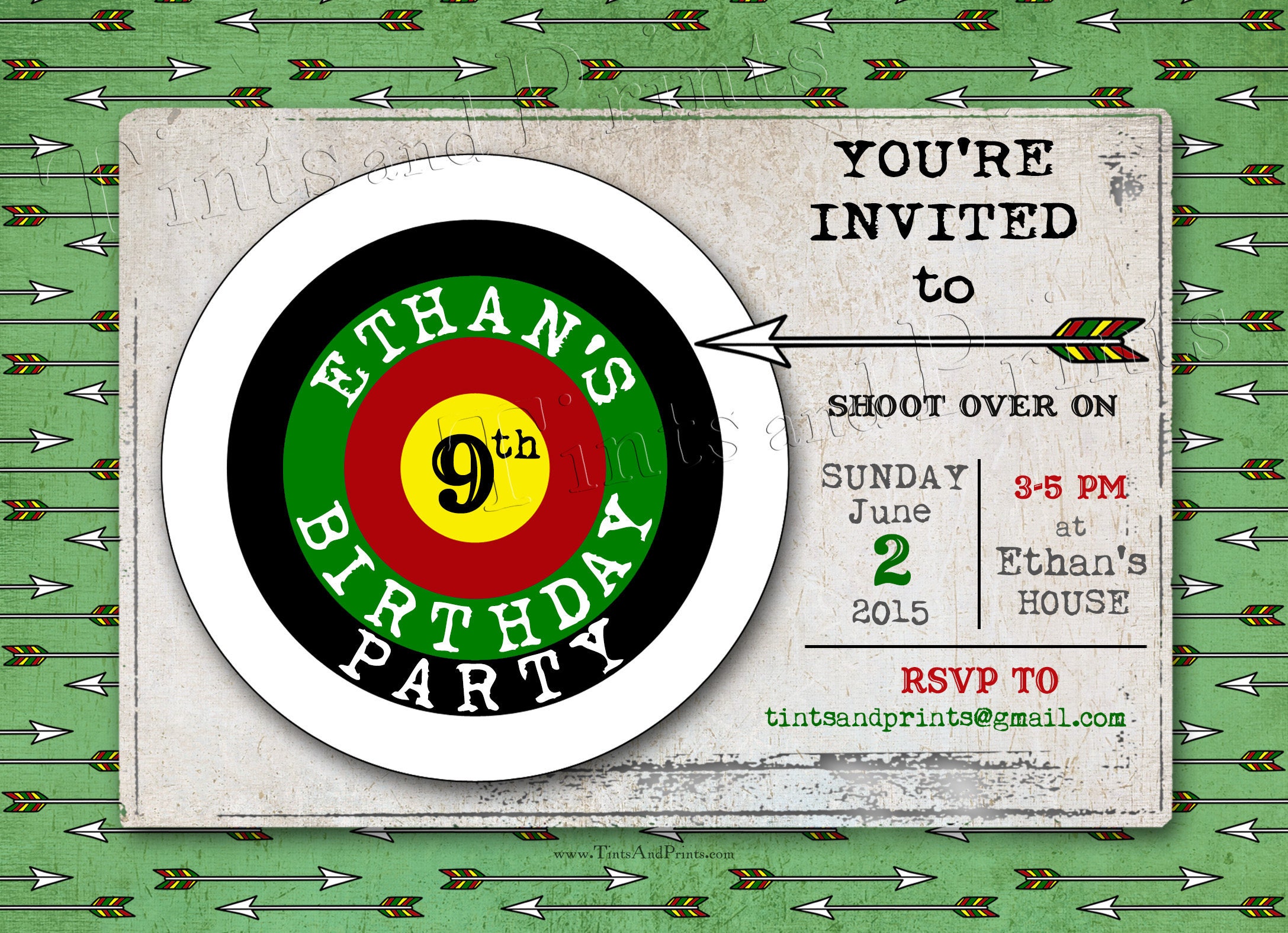 Shoot Over for an Archery Party Custom Photo Card Invitation Design ...