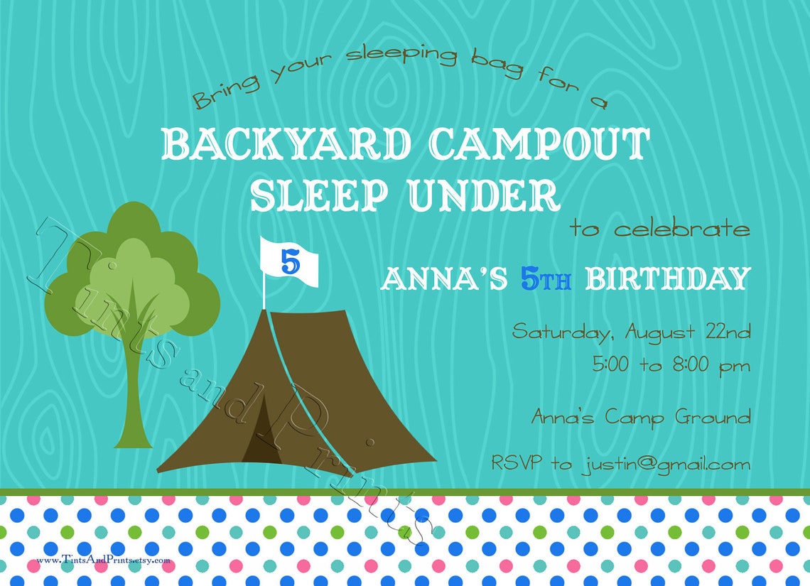 Backyard Campout Sleep Under Custom Birthday Party Invitation Design - Etsy
