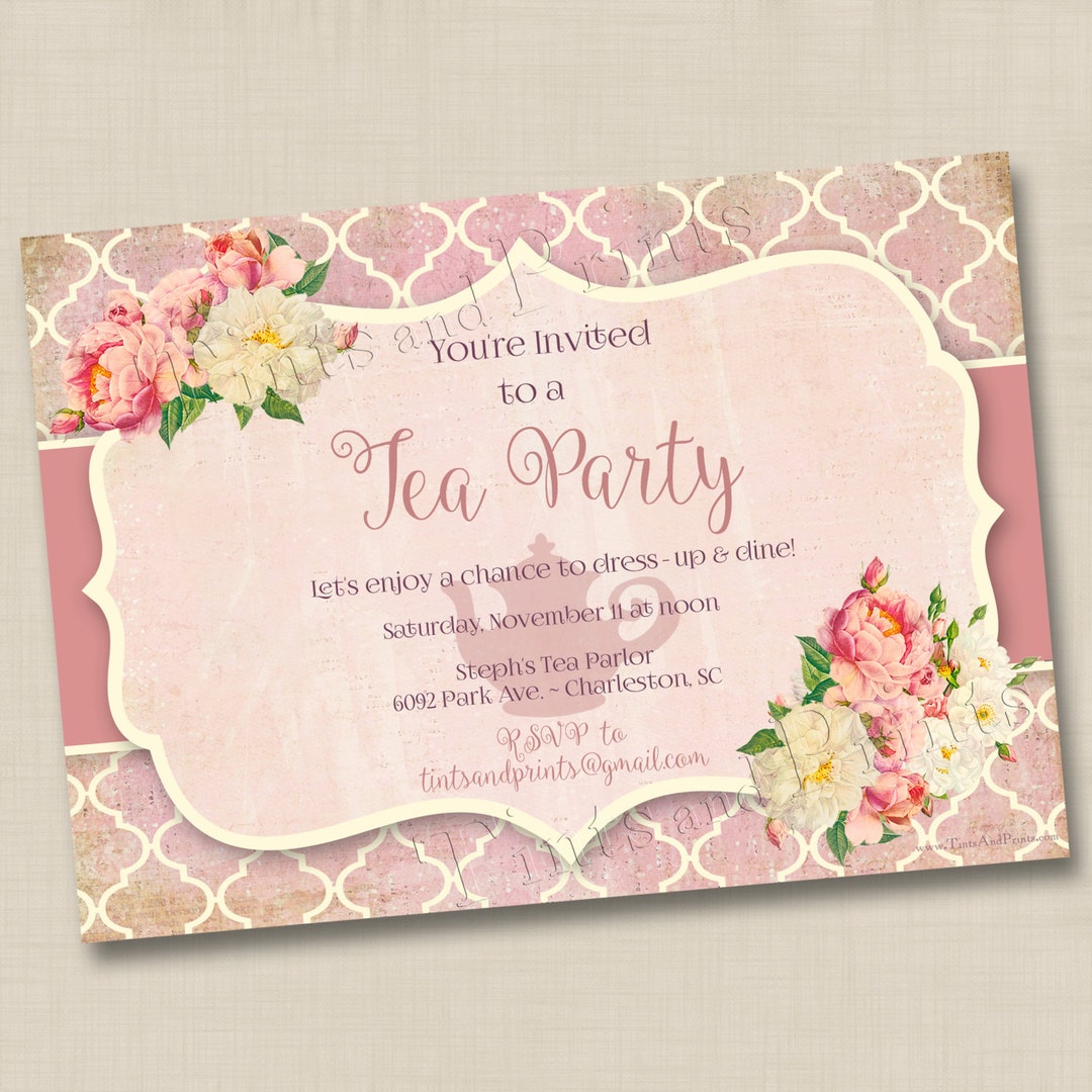 Vintage Tea Party or Shower Invitation Custom Design or Any Occasion - Etsy