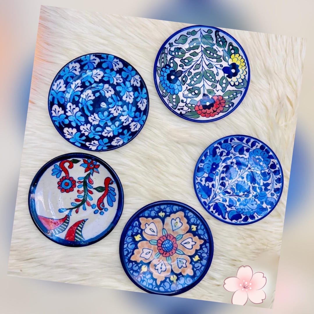 Set of 5 Hand-painted Multani Blue Pottery Wall Plates, Authentic ...