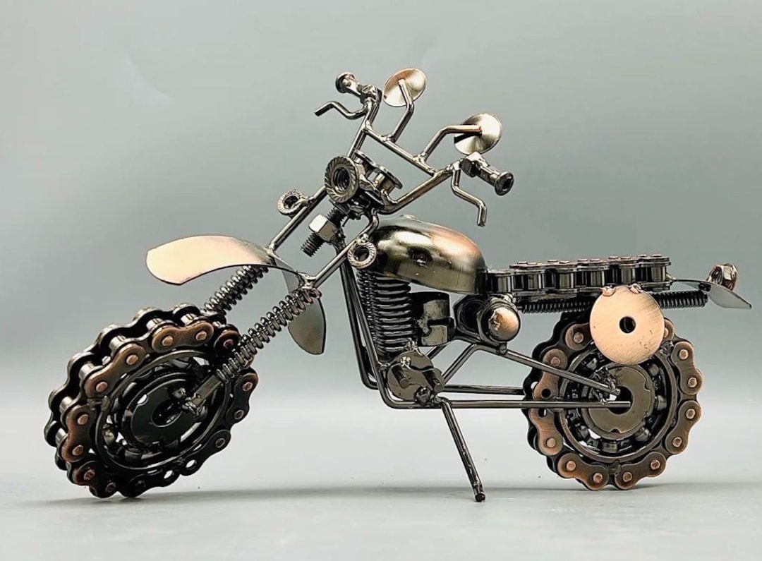 Handmade Metal Motorcycle Sculpture, Industrial Bike Art, Recycled ...