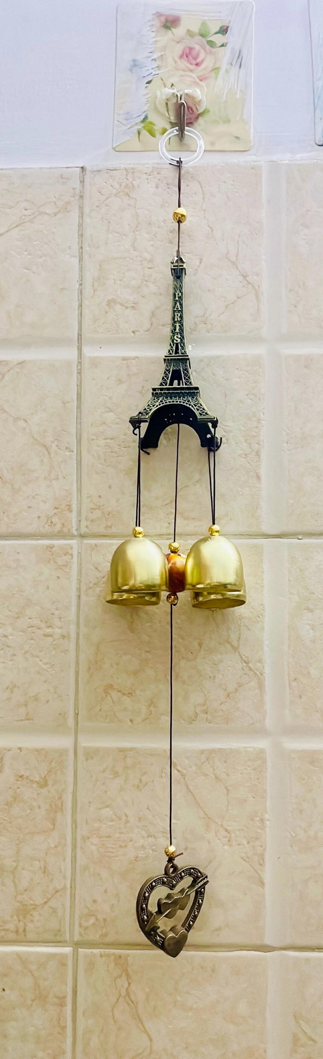 Eiffel Tower Wind Chime | Paris Decor With Brass Bells & Heart Charm - Etsy