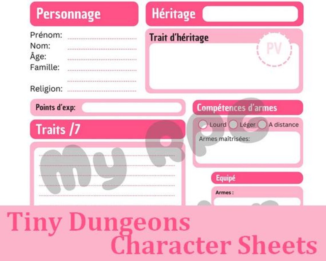 DIGITAL! Tiny Dungeons Character Sheet - Etsy