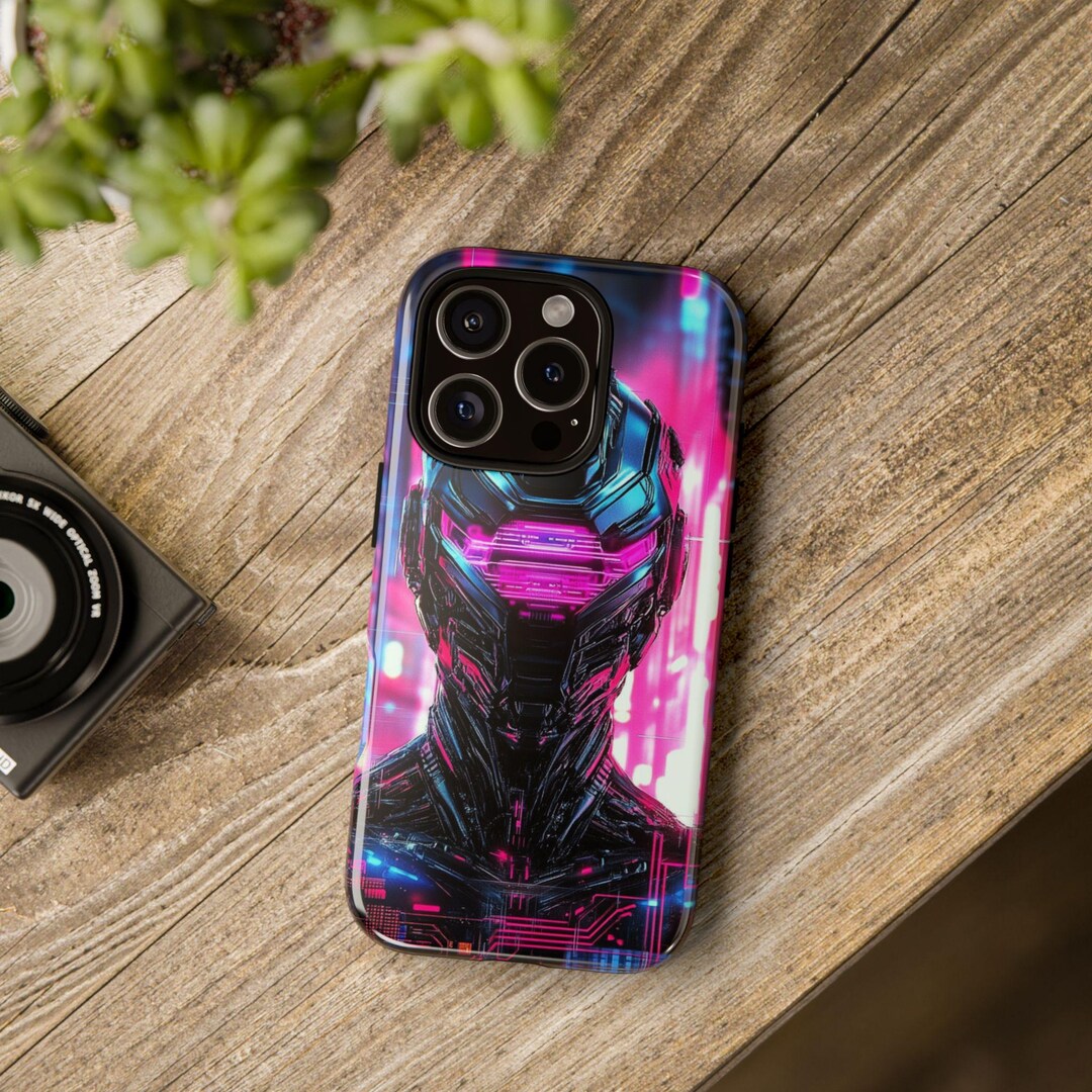 Cyberpunk Neon Phone Case, Futuristic AI Warrior, Sci-fi Robot Design ...