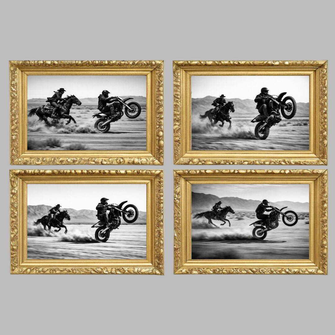 Motocross Cowboy Desert Race Printable Art Vintage Western Sports ...