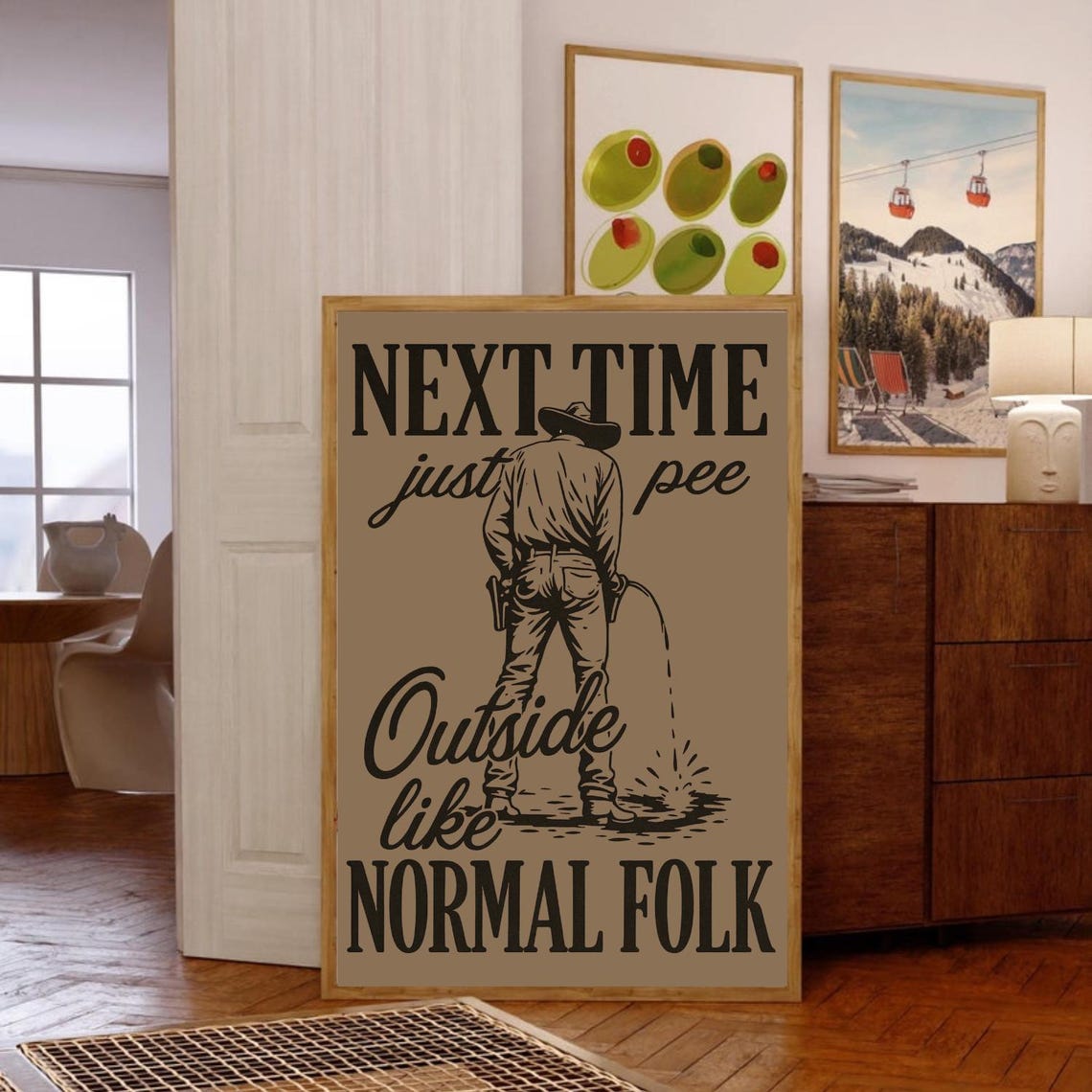 Funny Cowboy Bathroom Sign Printable Art Just Pee Outside Like Normal ...