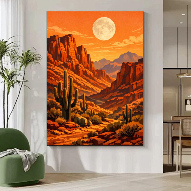 Desert Cacti Telephoto Sunset Printable Art Vintage Poster Style ...
