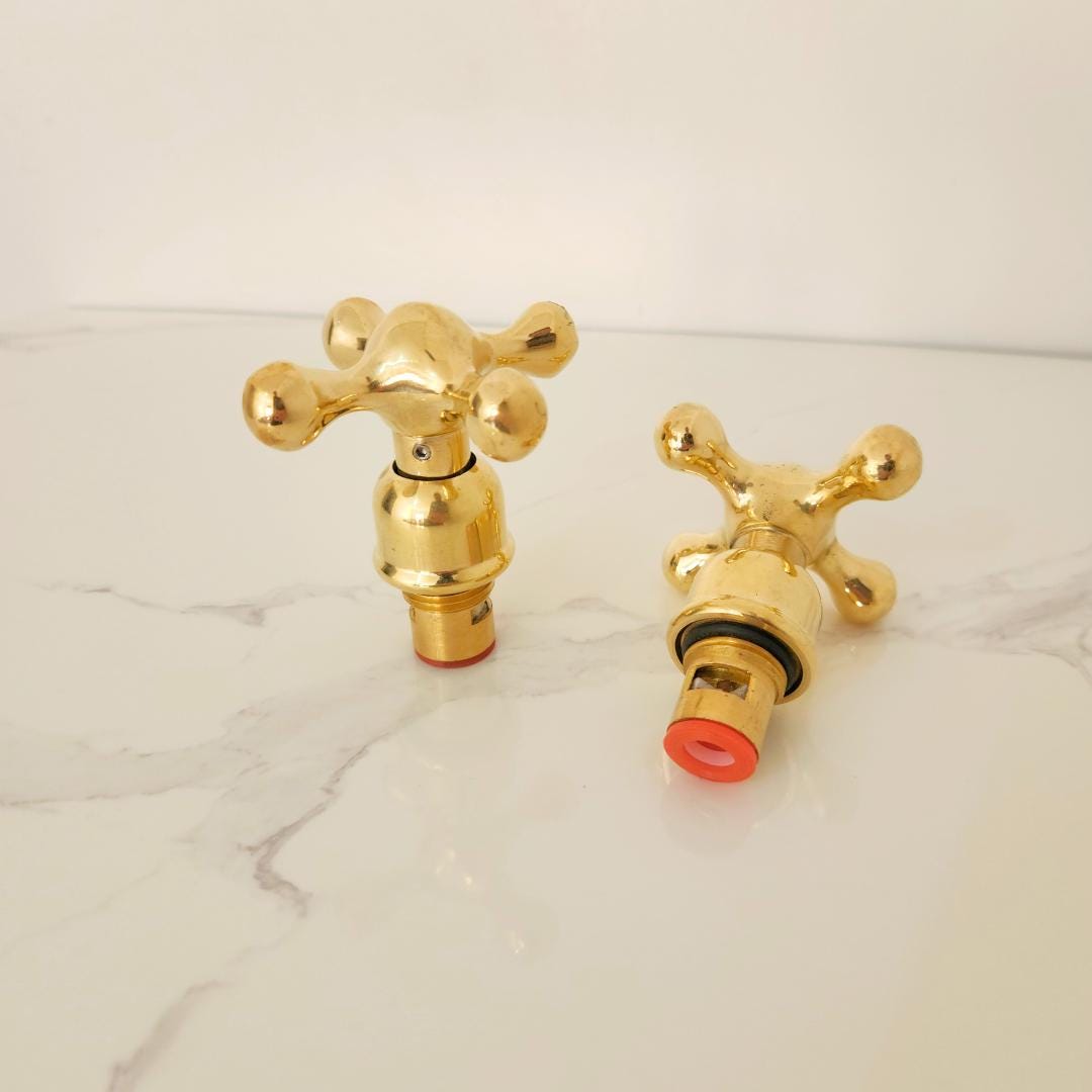 Set of 2 Handmade Brass Solid Faucet Handles, Cross Handle Set,pair of ...
