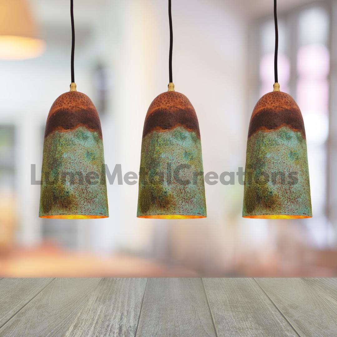 Handmade Verdigris Copper Pendant Lights Set,set of 3 Oxidized Copper ...
