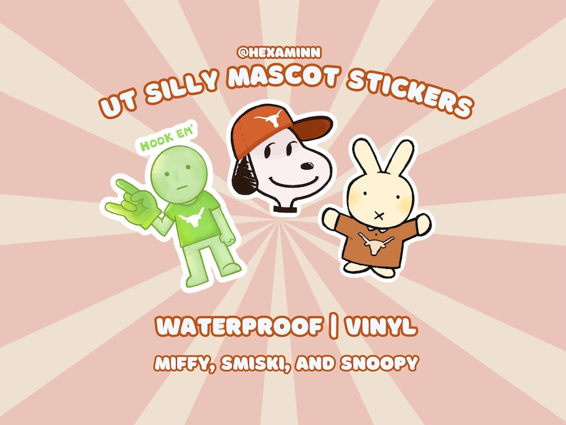 UT Austin's Silly Mascots Stickers (miffy, Snoopy, and Smiski) | 2x3 in ...