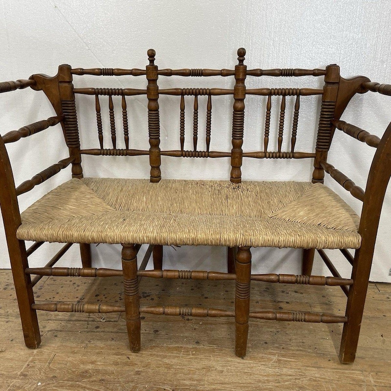 Bench Wood With Cane Seat - Etsy