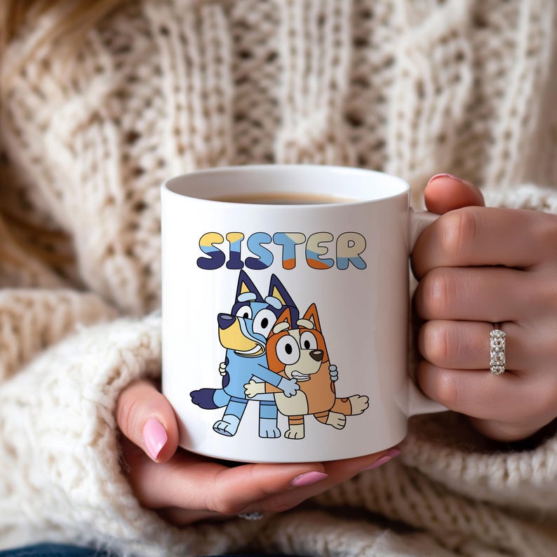 Bluey Sister Mug, Custom Bluey Mug, Bluey and Bingo Mug, Heeler Family ...