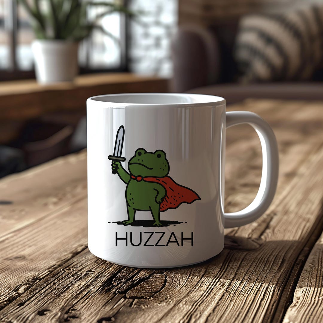 Funny Frog Mug, Huzzah Frog With Sword Design, Medieval Humor Coffee ...
