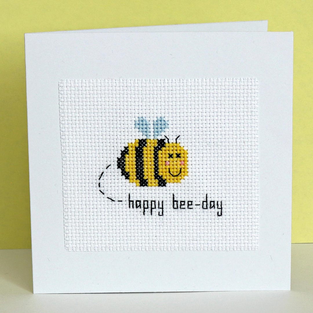 Bee Birthday Card Cross Stitch Pattern - Happy Bee-day Instant Download ...